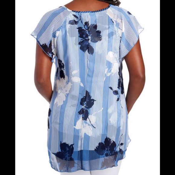 Tops | Womens Plus Size Floral Stripe Split Front Top | Poshmark